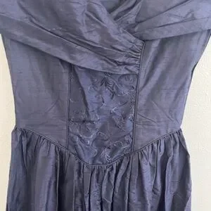Laura Ashley | Dresses | Vintage Laura Ashley 8s Navy Silk Embroidered ...